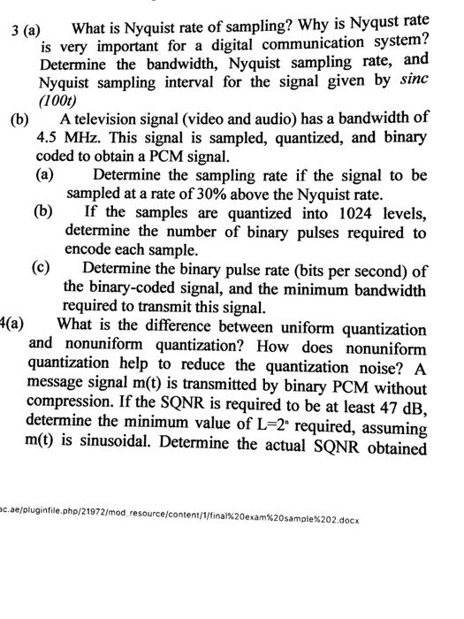 Solved What is Nyquist rate of sampling? Why is Nyqust rate | Chegg.com