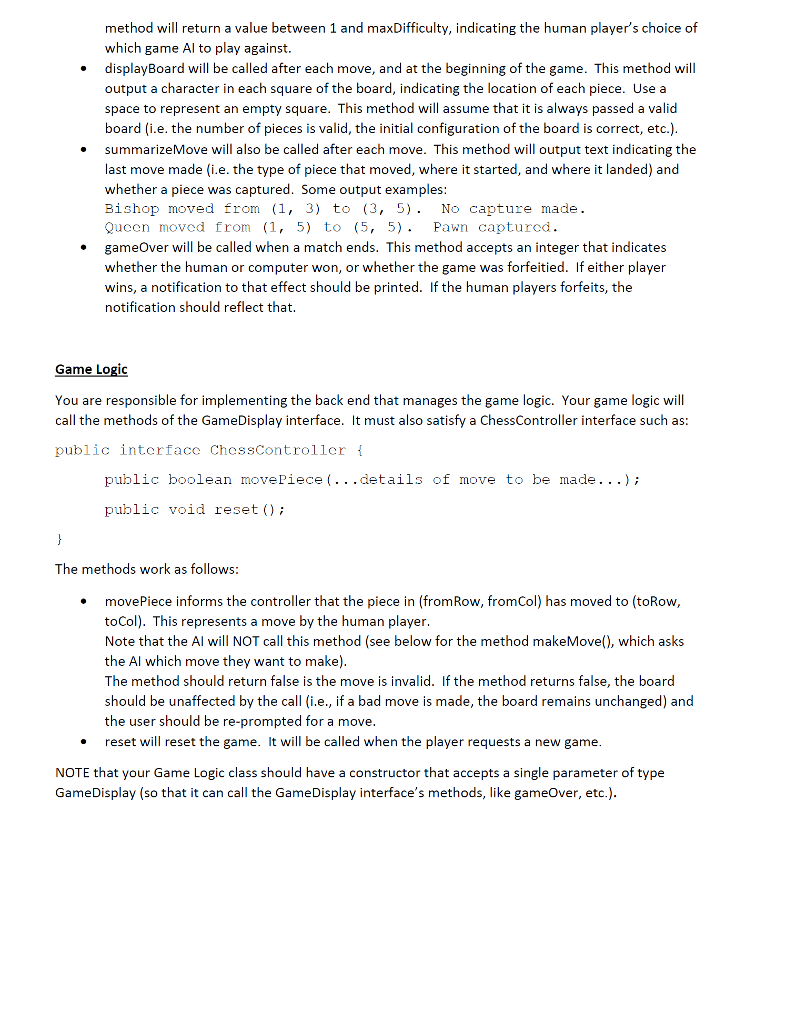 Assignment 3: A Simplified Game of Chess Description | Chegg.com