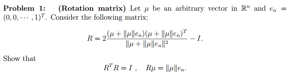 Solved Let mu, be an arbitrary vector in R^n and e_n = (0, | Chegg.com