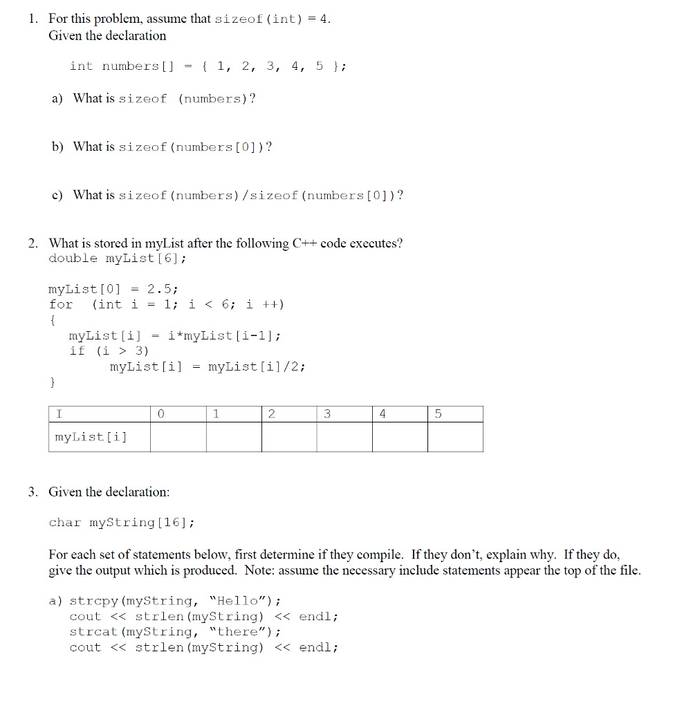 Solved I. For this problem, assume that sizeof (int) = 4. | Chegg.com
