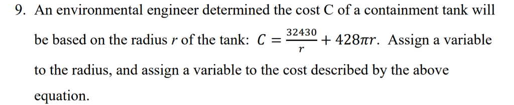Solved 9. An environmental engineer determined the cost C of | Chegg.com