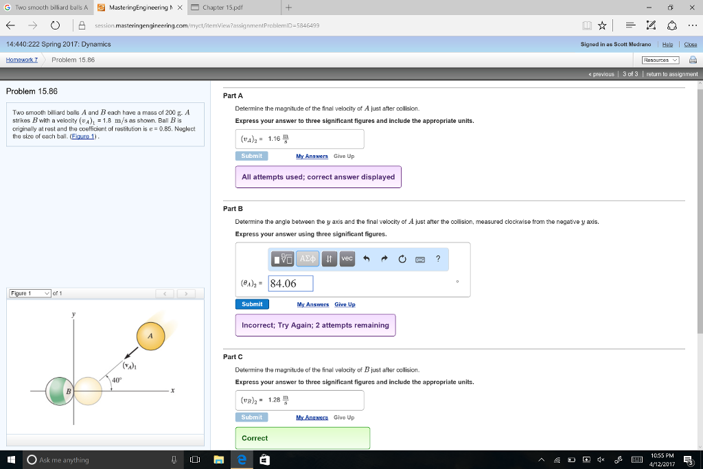 Solved Two smooth billiard balls A and B each have a mass of | Chegg.com