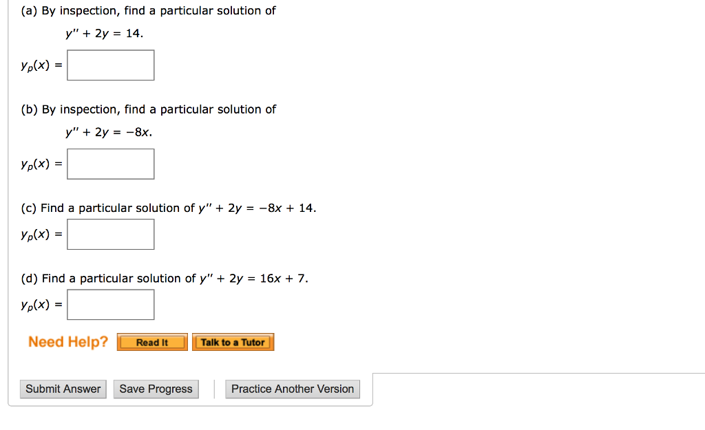 Solved (a) By inspection, find a particular solution of y" | Chegg.com