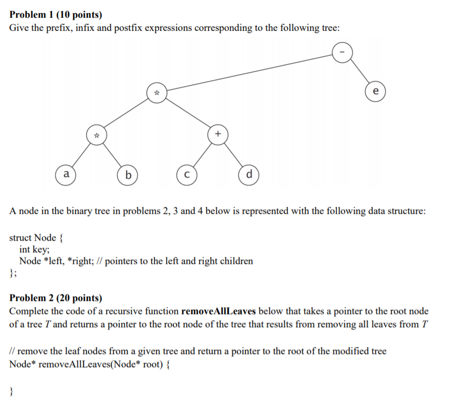 Solved Problem 1 (10 points) Give the prefix, infix and | Chegg.com