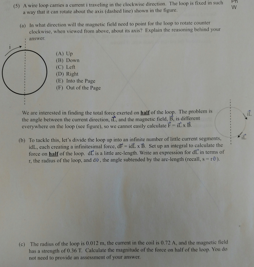 Solved A wire loop carries a current i traveling in the | Chegg.com