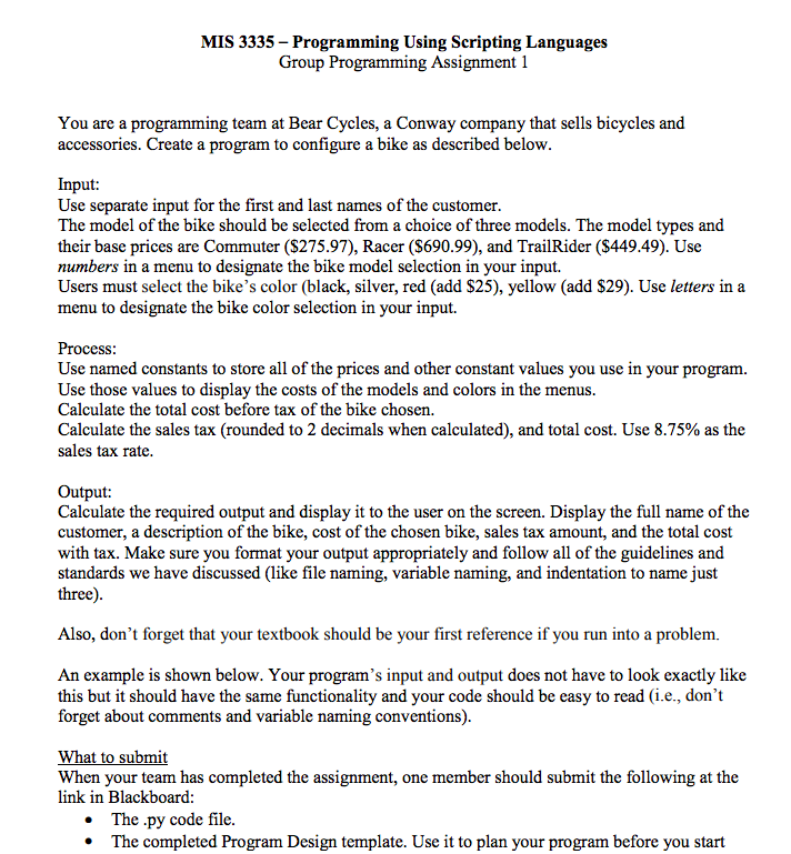 Solved MIS 3335 - Programming Using Scripting Languages | Chegg.com