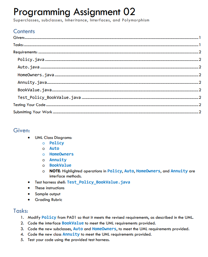 Solved Programming Assignment 02 Superclasses, subclasses, | Chegg.com