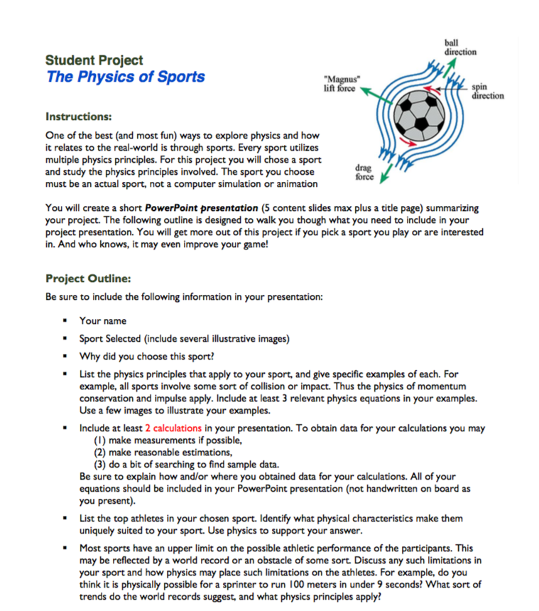 ball direction Student Project The Physics of Sports | Chegg.com