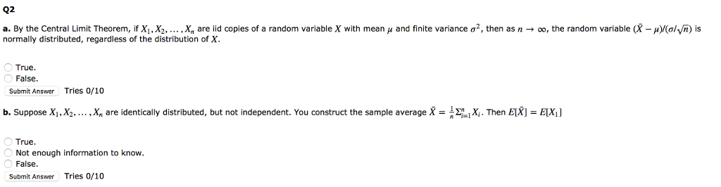 Solved Q2 μ)/ σ/vm is a. By the Central Limit Theorem, if X1 | Chegg.com