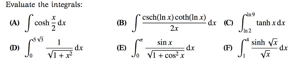 Solved Evaluate the integrals: (A) integral cosh x/2 dx (B) | Chegg.com
