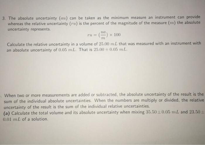 Solved The absolute uncertainty (au) can be taken as the | Chegg.com