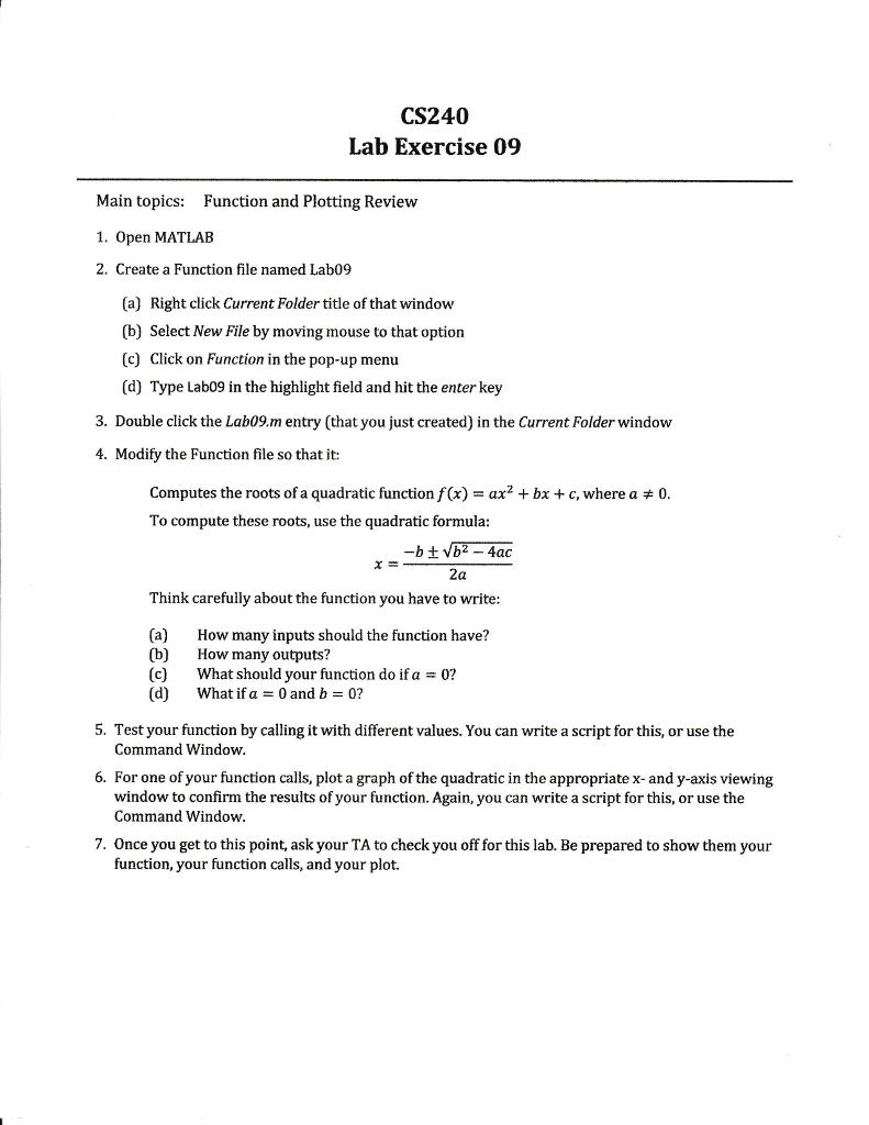 Solved CS240 Lab Exercise 09 Main topics: Function and | Chegg.com