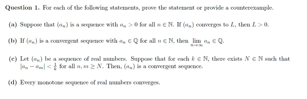 Solved For each of the following statements, prove the | Chegg.com