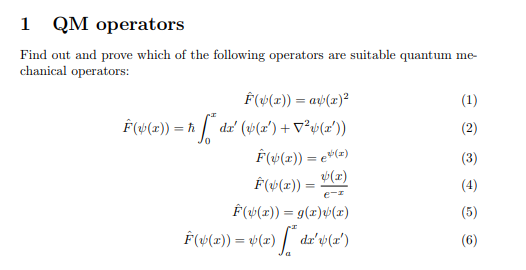 Solved 1 QM operators Find out and prove which of the | Chegg.com