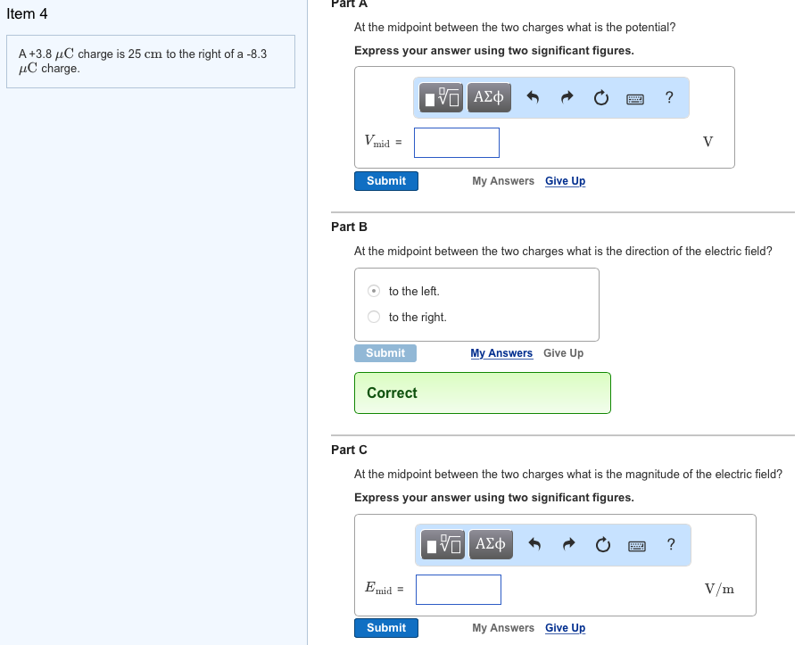 Solved A +3.8 mu C charge is 25 cm to the right of a -8.3 mu | Chegg.com