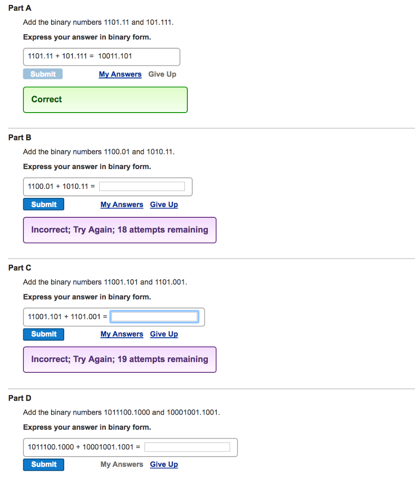Solved Add the binary numbers 1101.11 and 101.111. Express | Chegg.com