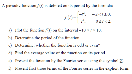 Solved A periodic function f(t) is defined on its period by | Chegg.com