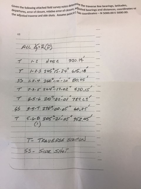 Solved following attached field survey notes determine the t | Chegg.com