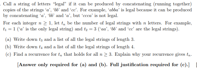 Solved Call a string of letters "legal" if it can be | Chegg.com