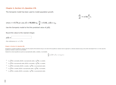 Solved The Gompertz model has been used to model population | Chegg.com