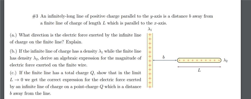 Solved An infinitely-long line of positive charge parallel | Chegg.com