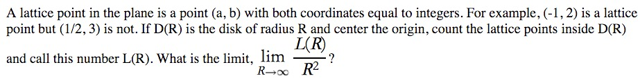 Solved A lattice point in the plane is a point (a, b) with | Chegg.com
