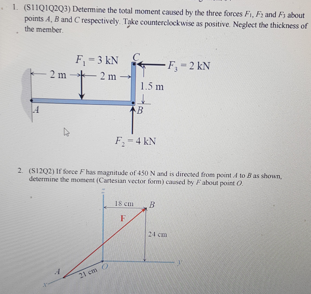 Solved Determine the total moment caused by the three forces | Chegg.com