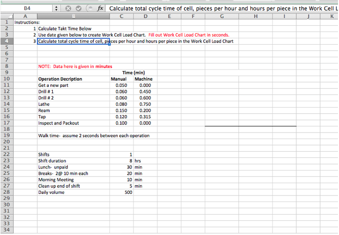 B4 Calculate total cycle time of cell, pieces per | Chegg.com