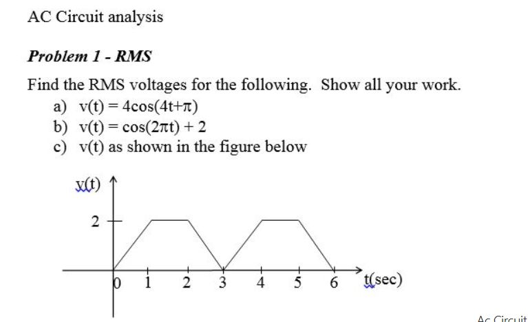 Solved AC Circuit analysis Problem 1 - RMS Find the RMS | Chegg.com