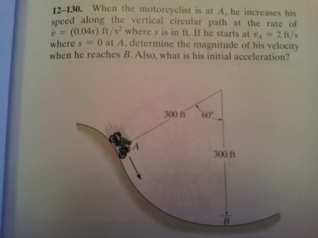 Solved 12-130. When the motorcyclist is at A, he increases | Chegg.com