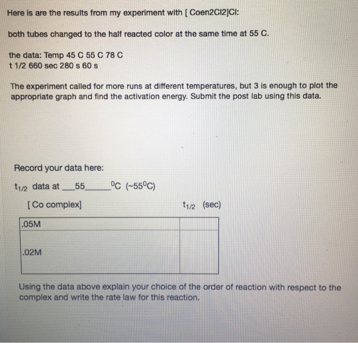 Solved Here is are the results from my experiment with | Chegg.com