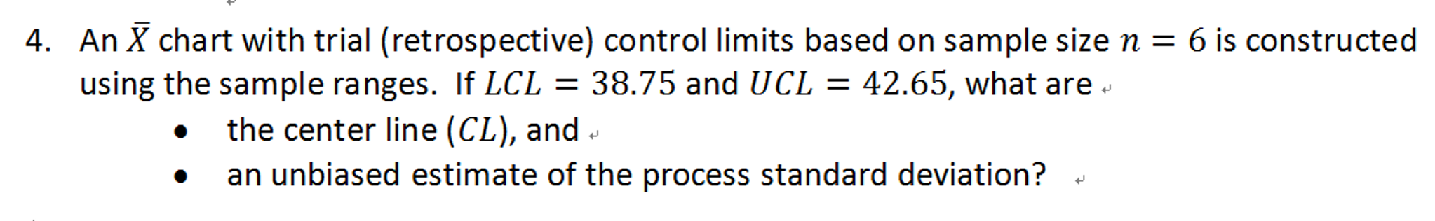 Solved An bar x chart with trial (retrospective) control | Chegg.com
