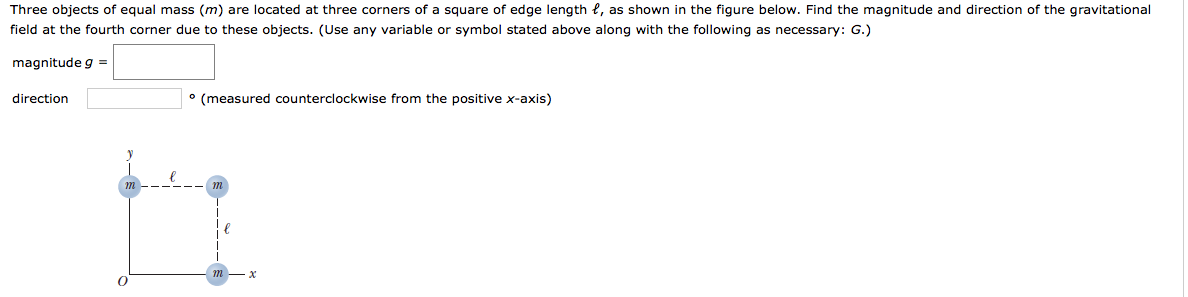 Solved Three objects of equal mass (m) are located at three | Chegg.com