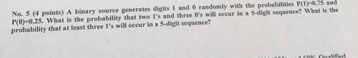 Solved A Binary Source Generates Digits 1 And 0 Randomly 8263