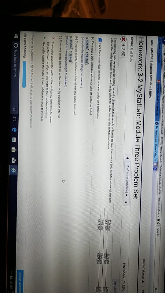Homework: 3-2 MyStatLab: Module Three Problem Set X) | Chegg.com