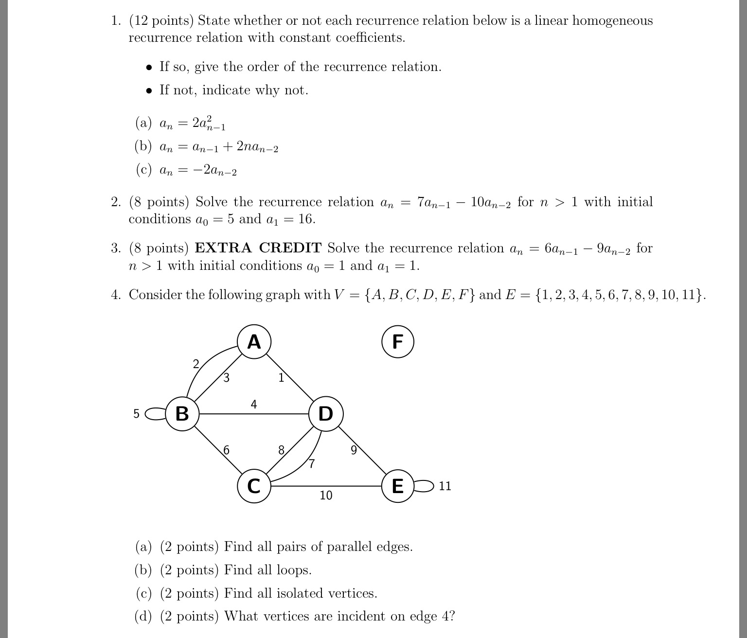 Solved State whether or not each recurrence relation below | Chegg.com
