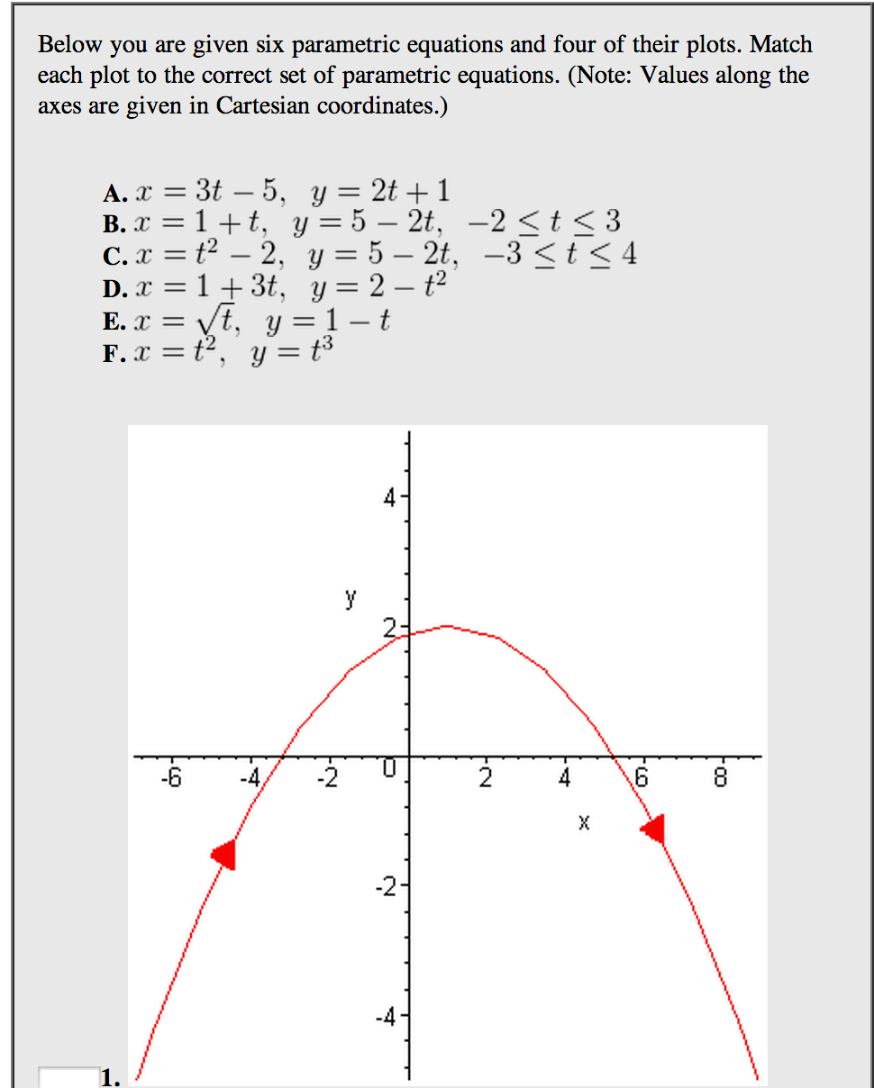 Solved Below you are given six parametric equations and four | Chegg.com Solved Below you are given six parametric equations and four | Chegg.com