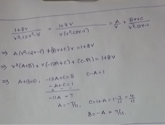 Solved 1 + 8v/v^3 - 12v^2 - v = 1 + 8v/v(v^2 - 12v - 1) = | Chegg.com