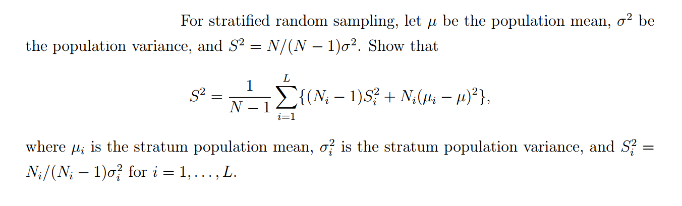 For stratified random sampling, let mu be the | Chegg.com