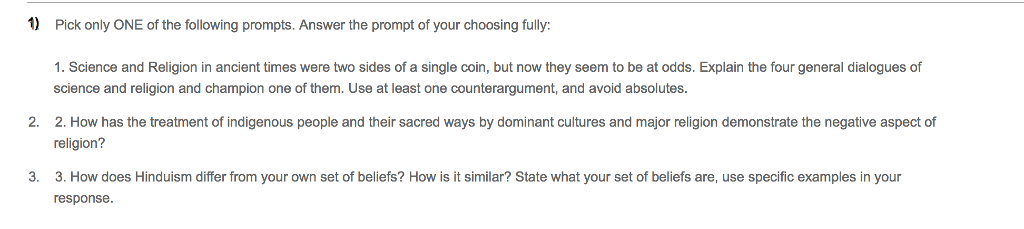 Pick only ONE of the following prompts. Answer the | Chegg.com