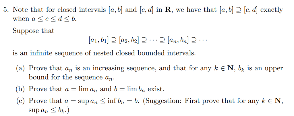 Solved 5. Note that for closed intervals [a, b] and [c, d in | Chegg.com