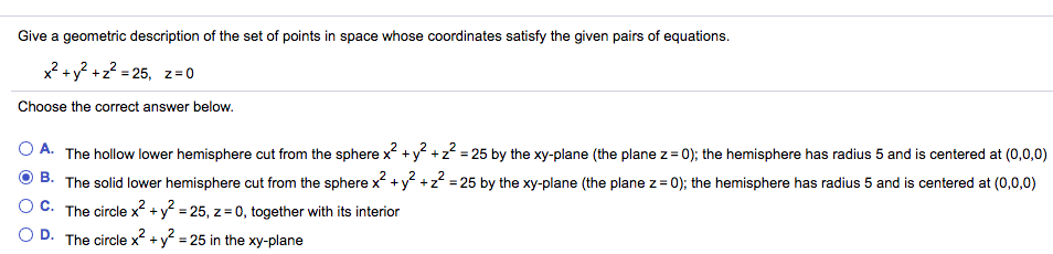 Solved Give a geometric description of the set of points in | Chegg.com
