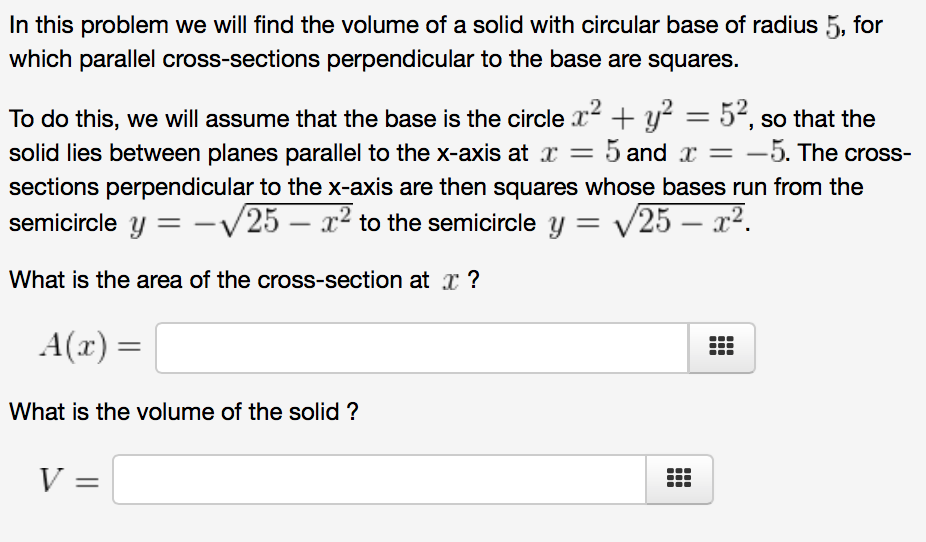 Solved In this problem we will find the volume of a solid | Chegg.com