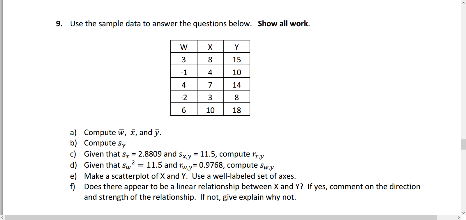Solved Use the sample data to answer the questions below. | Chegg.com