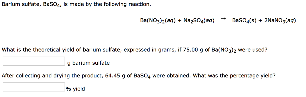 Solved Barium sulfate, BaS04, is made by the following | Chegg.com