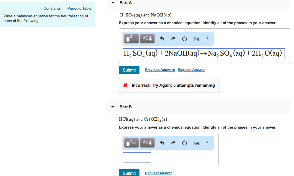 Solved ? Part A Constants | Periodic Table Write a balanced | Chegg.com