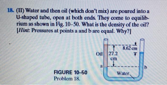 Solved Water and then oil (which don't mix) are poured into | Chegg.com