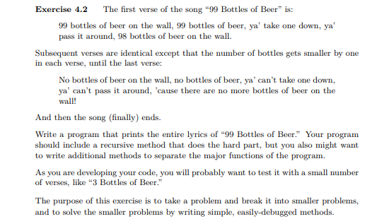 Solved Exercise 4.2 The first verse of the song "99 Bottles | Chegg.com