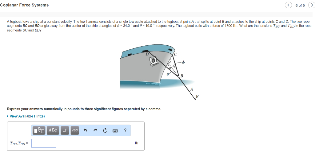 Solved Coplanar Force Systems 6 of 9 > A tugboat tows a ship | Chegg.com