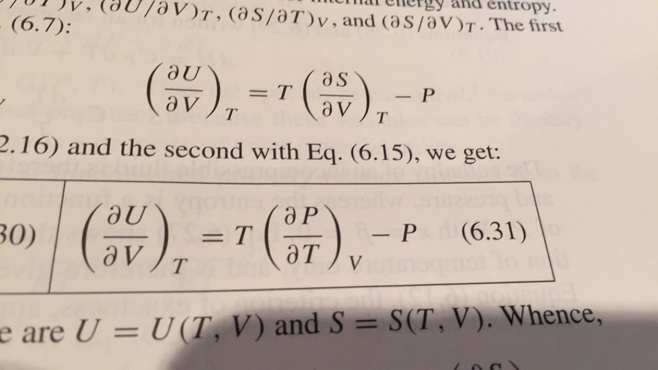 Solved (partial differential U/partial differential V)_T = T | Chegg.com